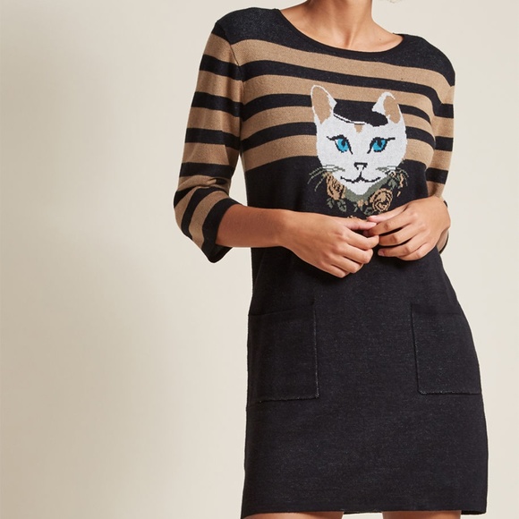 Teeberry & Weave | Dresses | Modcloth Cat Wellstyled Feline Sweater ...
